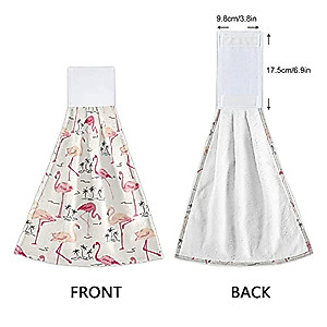 MCHIVER 2 Pcs Hanging Kitchen Hand Towels with Loop, Flamingo Decorative Towels Absorbent Towel for Bathroom, Laundry Room