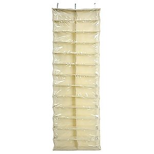 Yuecoom Hanging Shoe Organizer Over Door, 26 Large Pocket Shoe Rack Closet Shoes Hanger Non-Woven Transparent Storage Bag(Beige)