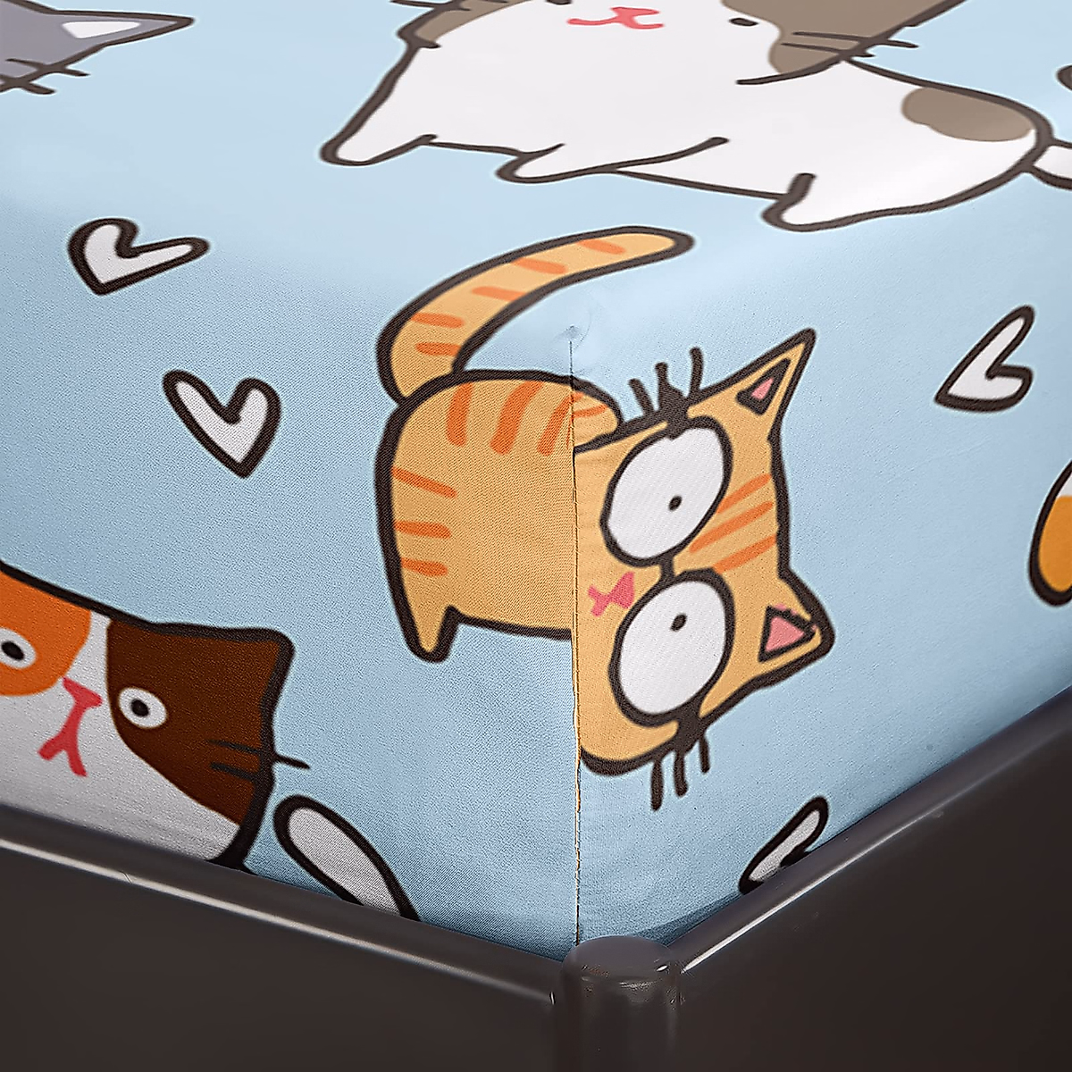 BailiPromise Cartoon Cat Bed Sheet Girls Boys Little Kitten Bedding Set for Teens Children Cute Cat Fitted Sheet Flat Sheet Kawaii Animal Bed Cover 4Pcs Twin Size