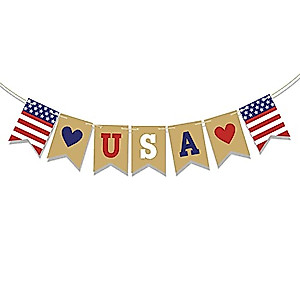USA Banner Patriotic Garland Bunting 4th th of July Decorations American Independence Day Parade Memorial Day Veterand Day Celebration Red White and Blue Theme Indoor Outdoor Party Supplies