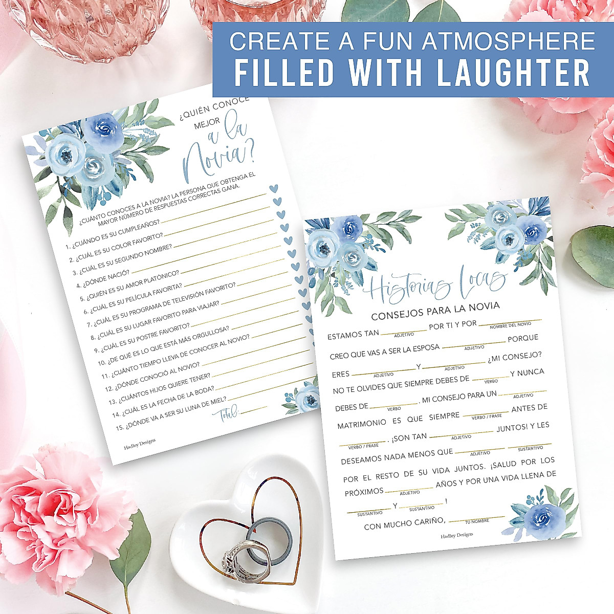 Dusty Blue Spanish Bridal Shower Games 20 Guests - Juegos Para Despedida De Soltera En Español, Wedding Shower Games, Bridal Shower Bingo In Spanish, Popular Bridal Shower Games Spanish Edition