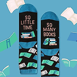 Funny Socks for Men Women Teens Boys - So Little Time So Many Book Novelty Fun Crew Socks-Funky Cotton Crazy Socks with Sayings-Valentines Day Funny Gifts Silly Christmas Stocking Stuffers