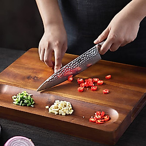 Viavel Large Acacia Wooden Cutting Board - Thick, Multipurpose & Reversible Wood Charcuterie Board for Chopping or Serving - 16 x 12 x 1.5 Inch - Deep Juice Grooves, Beautiful Gift !