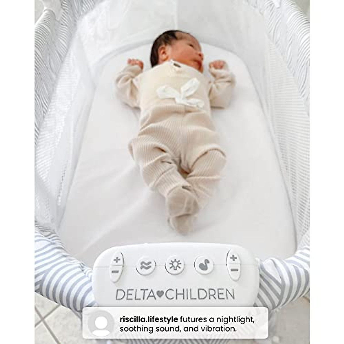 Delta Children Curve Bassinet, White/Grey