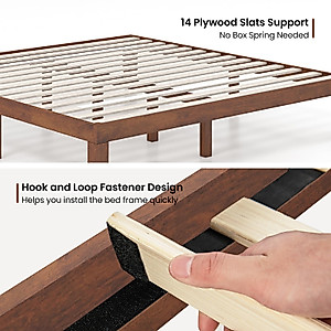 KOMFOTT 14 Inches Wood Platform Bed Frame King Size, Solid Wood Mattress Foundation with Rubber Wood Frame, Strong Poplar Wood Slat Support, No Box Spring Needed, Bed Frame (Brown Cherry)