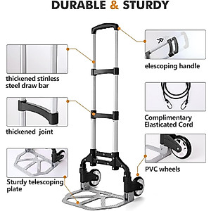 CooTool Folding Hand Truck Aluminum Portable Folding Hand Cart 200lbs Capacity Hand Cart and Dolly Ideal for Home, Auto, Office,Travel Use,Black