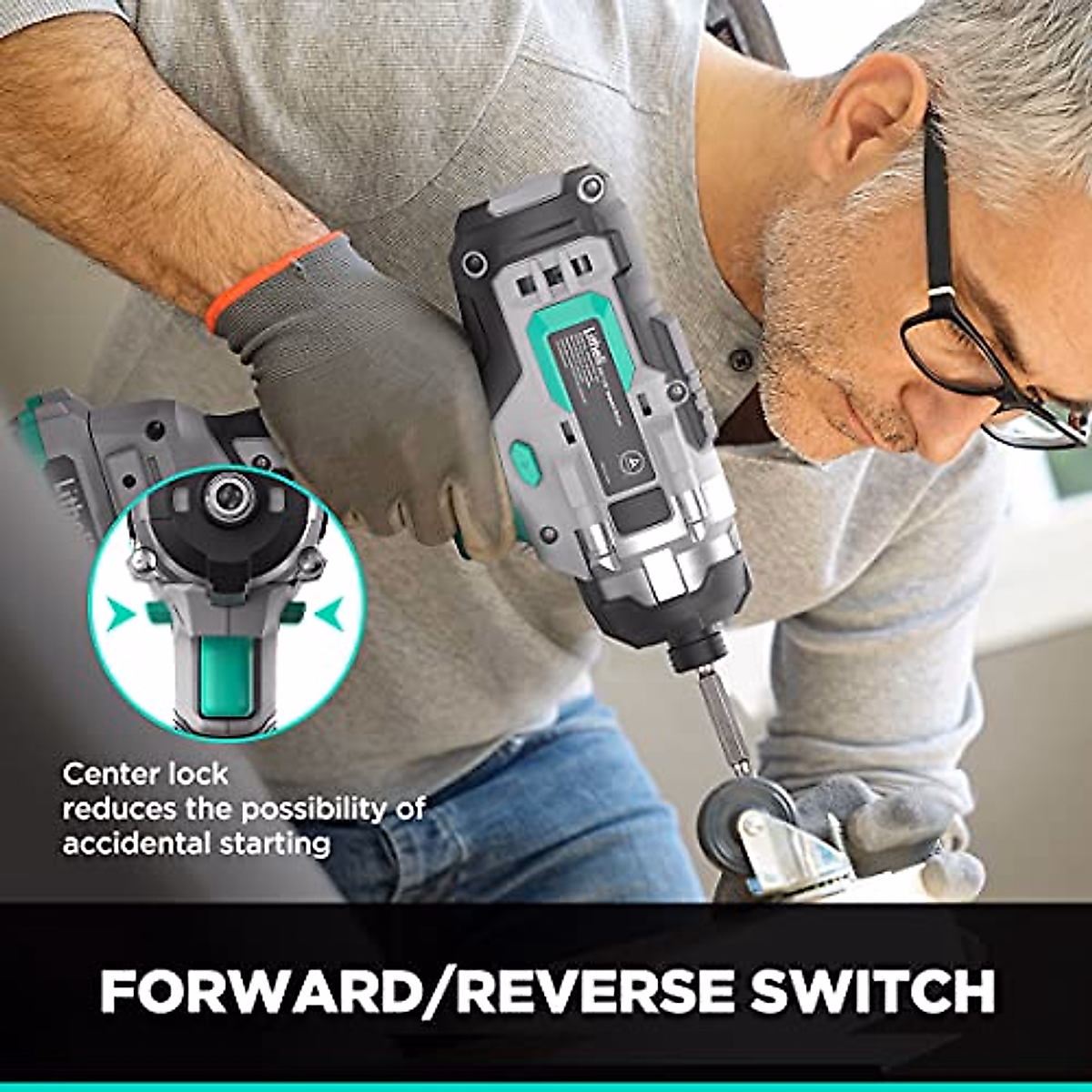 Litheli 20V Cordless Impact Driver, 1/4 Hex Impact Driver 1150 In-Lbs Torque, 3 Socket Adapters, 2 Driver Bits(Battery and Charger not Included)