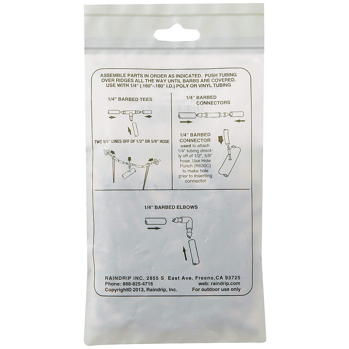 Raindrip 312050B Single Barbed Connectors, 1/4-Inch, 50 Per Bag, Blacks