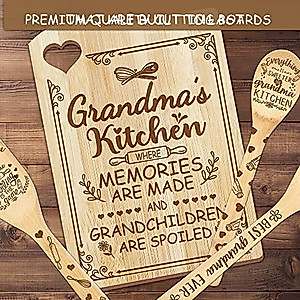 Gifts for Grandma, Grandma Gifts for Mothers day, Great Grandma Gifts - Cutting Boards Gift with Utensil Set, Unique Engraved Bamboo Cutting Board Present for Grandma Mother s Day, Birthday, Christmas