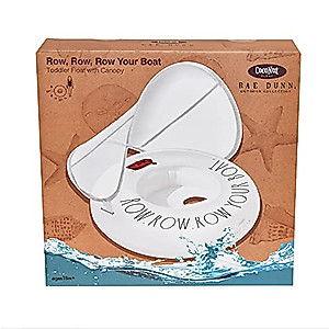Rae Dunn Toddler Float with Canopy by CocoNut Float Row Row Row Your Boat Theme - Child Sized Inflatable Raft & Durable Water Toy - Stable Ride-On for Summer Parties & Swim Events