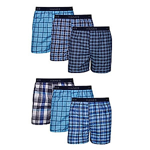 Hanes Men's Tagless Boxer With Exposed Waistband Multi-Packs, 6 Pack - Assorted, Large