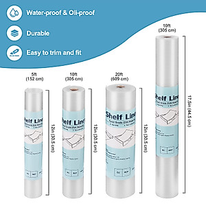 Puricon Non-Adhesive Shelf Liner, Non-Slip Clear Plastic Ribbed Liners for Refrigerator Pantry Cabinet Closet Drawer Desks Shelves Storage, BPA Free -12 Inch x 10 FT