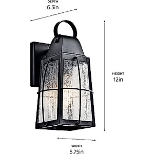 NygrAd Tolerand 12" 1 Light Textured Black Outdoor Wall Sconce with Clear Seeded Glass