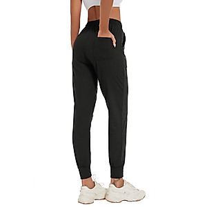 BATHRINS Women Tapered Joggers with Pockets – Casual Yoga High Waist Sweatpants Black
