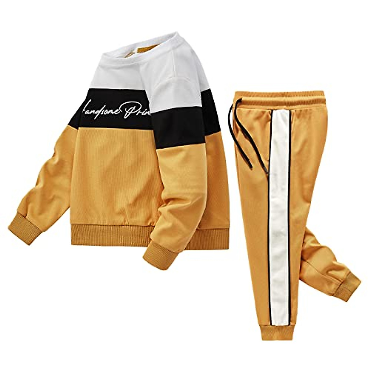 ANOTWENER Boys Track Suit Toddler Sweatsuit Kids Tracksuit Boys Activewear Jogger Sweat Suits Sets Active Sweatpants and Sweatshirts 2 Piece Outfits 2-8 years Size 2 3 4 5 6 7 8 Yellow BAS-012-6-7Y