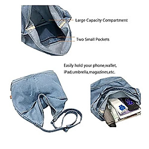 TRIYO Tote Bag for Women Denim Shoulder Bag For Teen Girls Casual Hobo Handbags Fashion Canvas BagsLarge Capacity Crossbody Bags Navy Blue