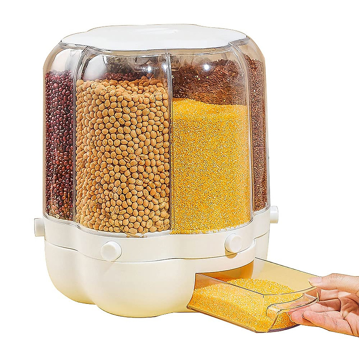 NBHH 32Lbs Rice Grain Dispenser, 360° Rotating Grain Storage Food Dispenser,6 Grids Rotating Cereal Grain Kitchen Storage Container Rotatable Sealed Grain for All Beans, Barley, Millet