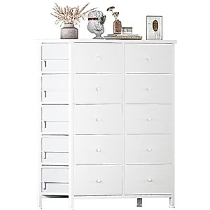 KAI-ROAD Tall White Dresser for Bedroom with 10 Drawer Dressers & Chests of Drawers Fabric Dresser Storage Tower for Closet Kids and Adult Modern