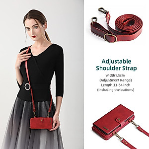 Misscase Compatible with iPhone 13 Wallet Case 2021,Multi-Function Wallet Case,2 in 1 Detachable Magnetic Wallet Case with Card Holder,PU Leather Flip Cover with Lanyard,13 Card Slots Red