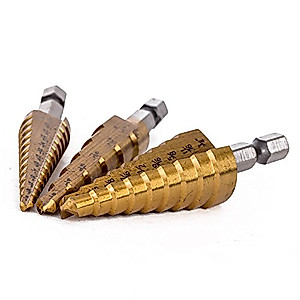 3Pcs/Set High Speed Steel Titanium Step Drill Bit Set with Pouch Impact Driver Compatible 28 (1/8-3/4'')
