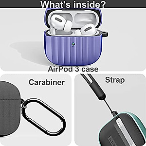 K-Max Soft Hard Case Compatible with AirPods 3rd Generation Case(2021), [Case Cover+Keychain+Silicone Strap] Wireless Charging, Double Layers Protection for AirPods 3(Sand)…
