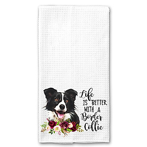 Life is Better with a Border Collie Waffle Weave Microfiber Kitchen Towel Gift for Dog Lover