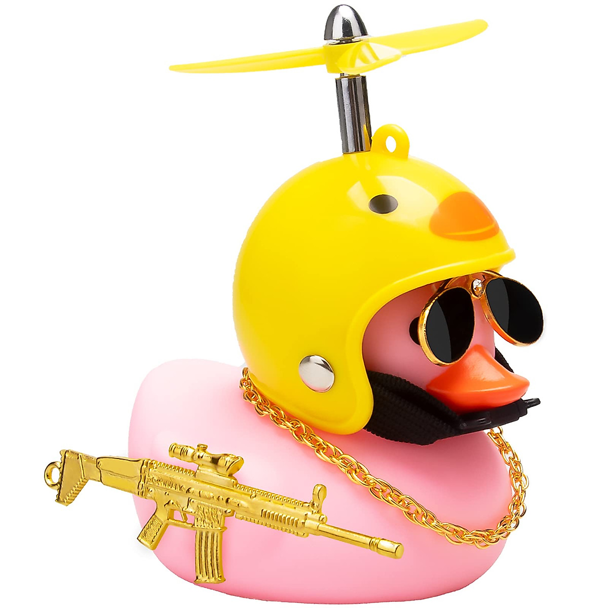 wonuu Rubber Duck Car Ornaments Pink Duck Car Dashboard Decorations Set with Propeller Helmet, Sunglasses, and Gold Chain. (W-Pink-Chicken)