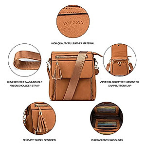 POIUGOYA Crossbody Purses for Women,Leather Medium Shoulder Bag Travel Purses Lightweight with Adjustable Strap and Tassel