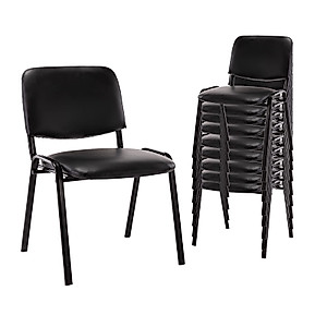 Shunzhi Waiting Room Chairs Set of 10 Stackable Conference Room Chairs Pu Leather Office Guest Chairs Side Reception Chairs for Breakroom/Lobby/Events/Church/School/Hall/Hotel,Black,10PCS