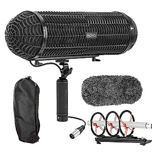 Movo BWS1000 Blimp Wind & Vibration Protection System for Shotgun Microphones - Features 12-point Internal Shockmount, Integrated XLR Cable, Furry Deadcat Windscreen & Grip Handle with Boom Attachment