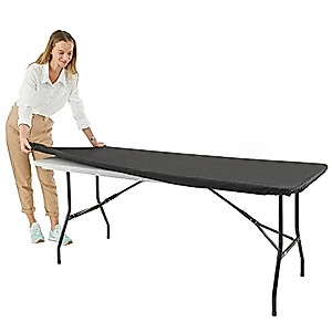 moty Fitted Rectangle Tablecloth for 6 Foot Tables Reusable Elastic Edge Table Cover for Folding Banquet Tables Washable 100% Polyester Fabric with Mitered Corners