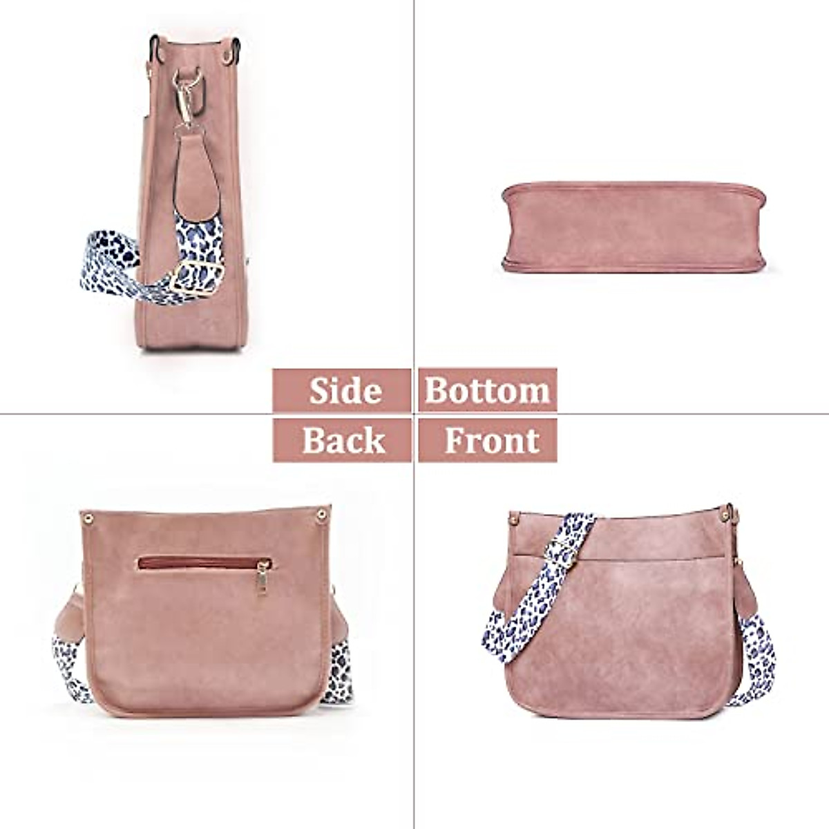 Crossbody Bags for Women Designer Leather Hobo Bag With 2 Adjustable Purse Strap Inside Zipper Pockets Crossbody Purse (Pink)