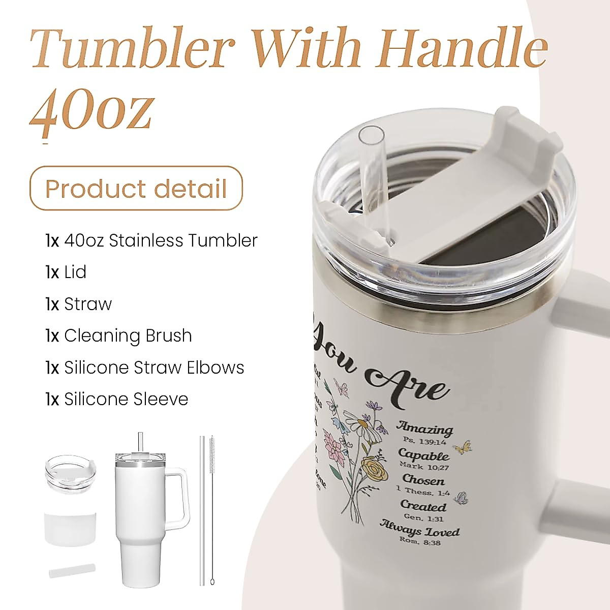 SANDJEST Christian Gifts for Women, Inspiration Gifts Tumbler 40oz Stainless Steel Insulated with Handle and Straw - Mother's Day Birthday Religious Gifts for Mom, Friend, Sister, Grandma