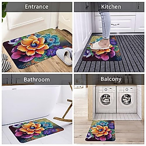 Flower Diamond Painting Print Bathroom Rugs Soft Flannel Area Rug Non-Slip Bath Rug Welcome Door Mat Carpet for Living Room Bedroom Outdoor 24 x 16 in