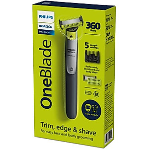 Philips Norelco OneBlade 360 Face + Body Hybrid Electric Trimmer and Shaver, QP2834/70