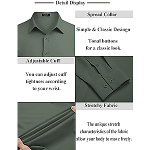 COOFANDY Mens Dress Shirts Long Sleeve Fitted Button Down Shirt Untucked Shirt Army Green