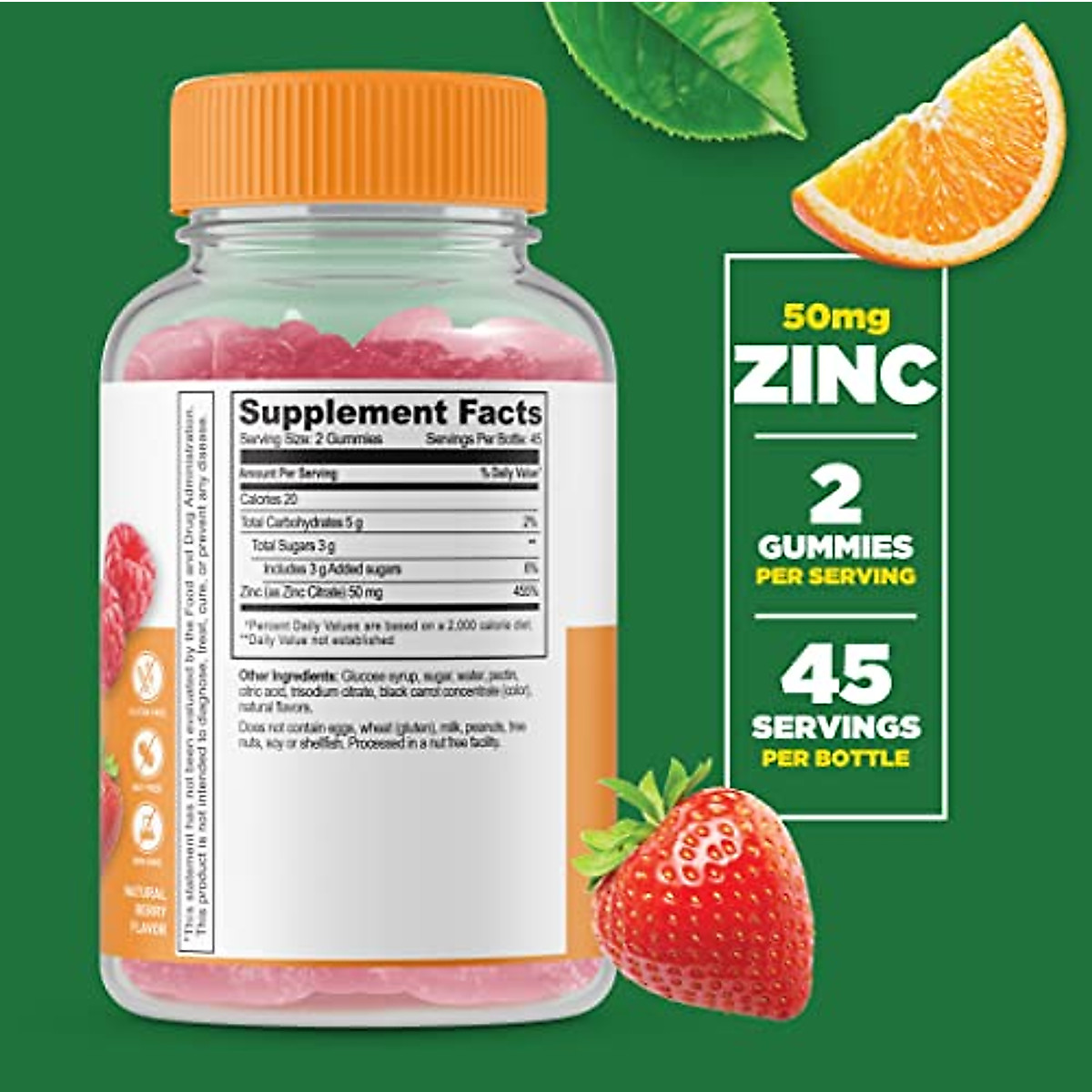 Lifeable Zinc 50mg Gummies - Great Tasting Natural Flavor Gummy Supplement - Gluten Free, Vegetarian, GMO-Free, Chewable Vitamins - for Healthy Immune Support - for Adults, Man, Women - 90 Gummies