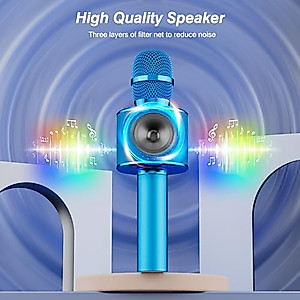 BONAOK Wireless Bluetooth Karaoke Microphone, 3-in-1 Portable Handheld Mic Speaker for All Smartphones,Gifts for Boys Kids Adults All Age Q37(Blue)