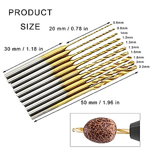 Mini Twist Drill Bits Set - 10Pcs 0.6mm-2.2mm Micro Wood Drill Bit 2.35 Shank Titanium Coated HSS Engraving Drill Bits Hole Drilling Tool for DIY Resin, Beads, Jewelry (10)