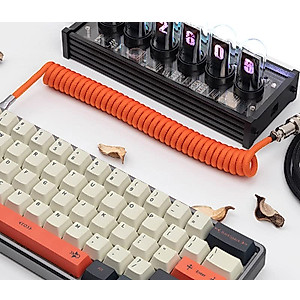 MICOMAKA Custom Double-Sleeved Mechanical Keyboard Cable, Handmade Coiled USB C Cable Artisan Braided Cables for Mechanical Gaming Keyboard Coiled Cable - Custom Keyboard Cable (Carbon)