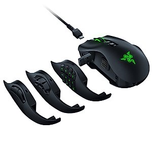 Razer Naga Pro Wireless Gaming Mouse: Interchangeable Side Plate w/ 2, 6, 12 Button Configurations - Focus+ 20K DPI Optical Sensor - Fastest Gaming Mouse Switch - Chroma RGB Lighting (Renewed)