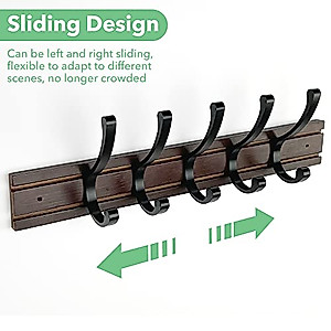 bussdis Coat Rack Wall Mount - 5 Wall Hooks for Hanging, Coat Hooks Wall Mounted, Bamboo Rustic Farmhouse Heavy Duty Towel Hooks, Coat Hook Rail for Coats, Towel, Hat, Keys, Purse, Bag and Robe