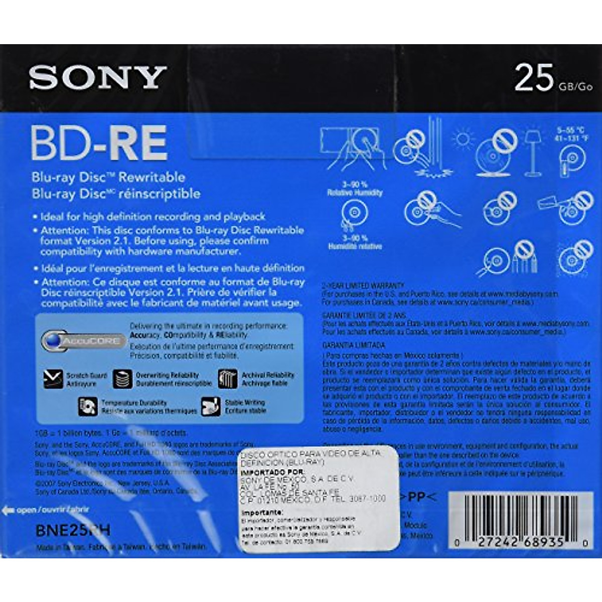 Sony BD-RE Rewritable Single Layer Disc - 25gb, 2X