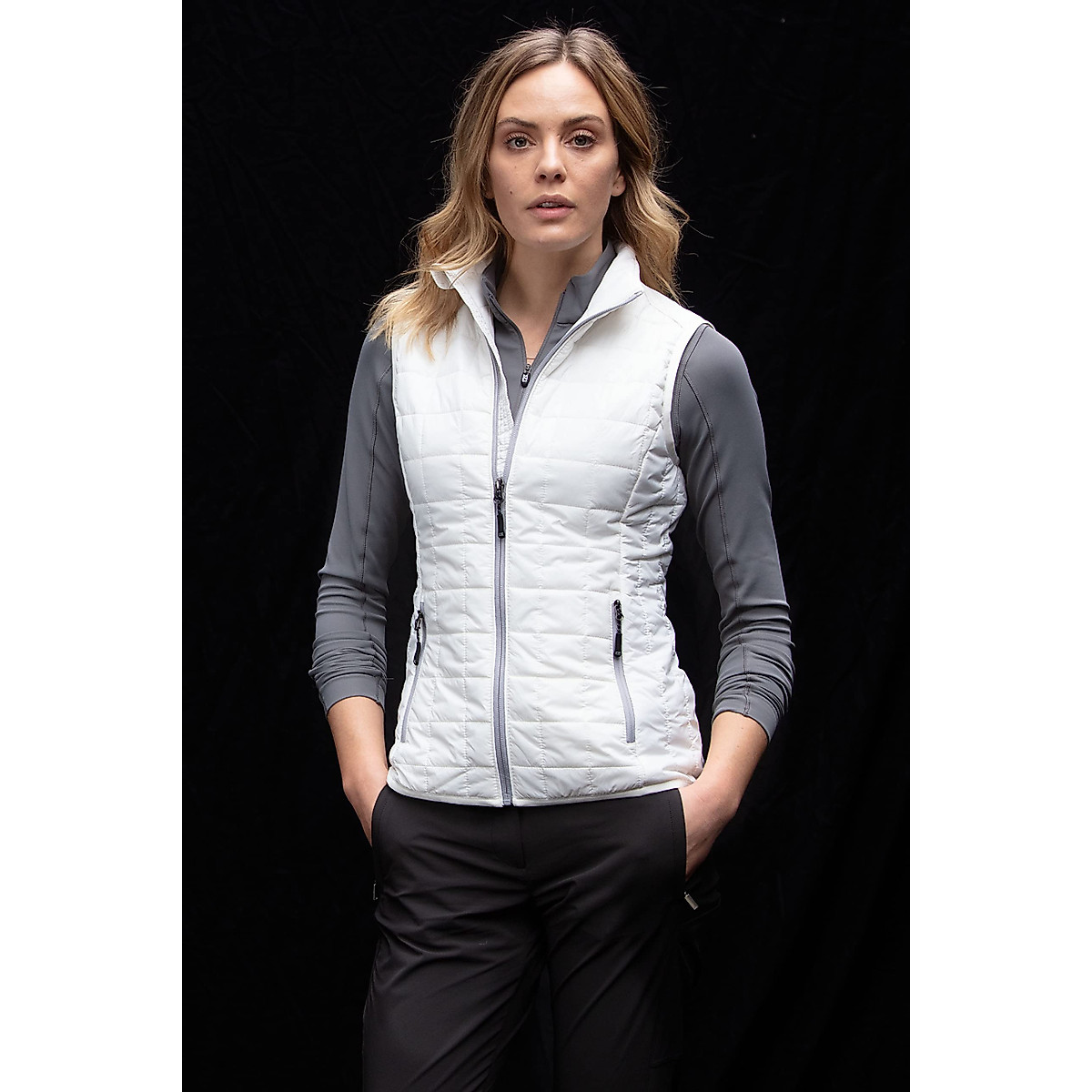 Cutter & Buck Rainier Primaloft Womens Eco Insulated Full Zip Puffer Vest, Dark Navy, X-Large