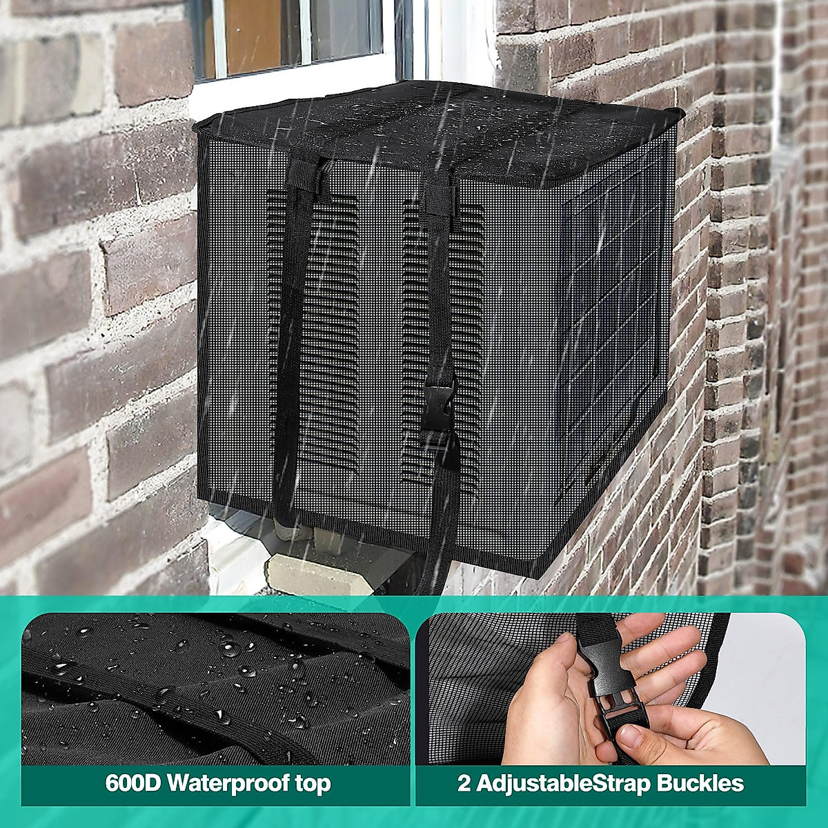 Window Air Conditioner Cover for Outside, Waterproof Window AC Unit Cover & Detachable Drip Cushions Reduce Noise, All Seasons AC Cover Protect Against Leaves,Weeds,and Debris(25.5Wx18Dx20.5H)