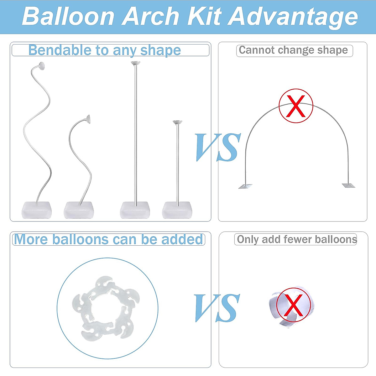Summer&Kiss Balloon Arch Kit 8.2 ft High & 5 ft DIY Free Bending Shape Half Arch Balloon Stand Irregular Standing Balloon Arch Stand with Base for Party Birthday Graduation Wedding Backdrop Decoration