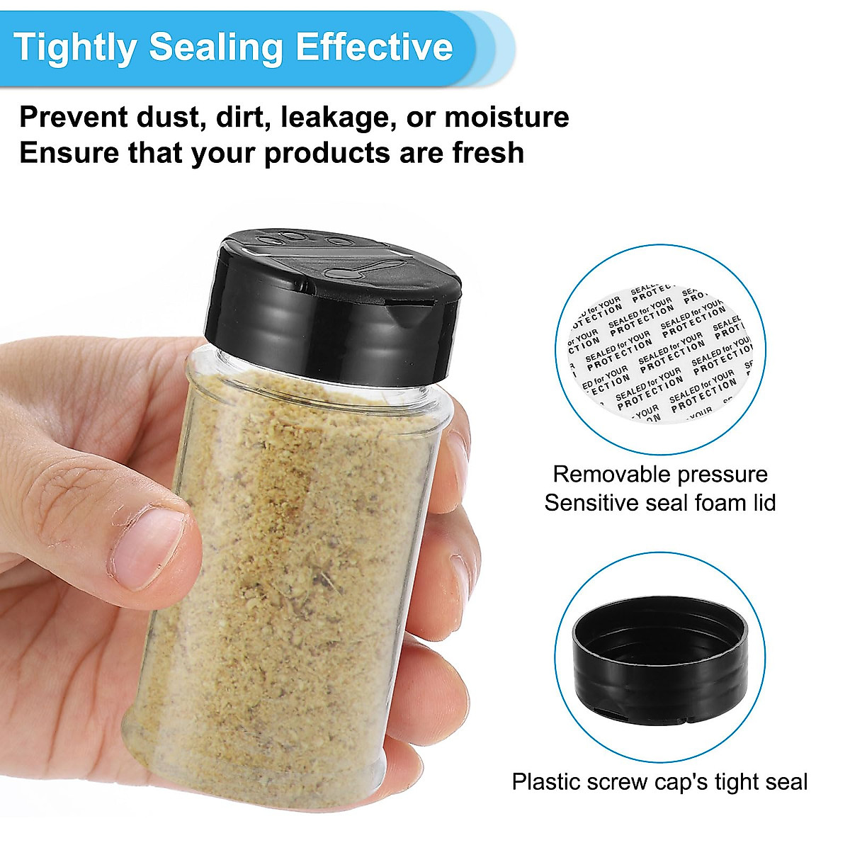 PATIKIL 2.7oz Plastic Spice Jars with Shaker Lids, 8 Pcs Refillable Empty Seasoning Containers Bottle with Black Cap for Storing Spice Salt Herbs Seasoning Powders Condiment, Clear