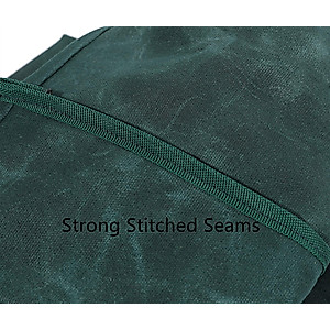 Denifiter Heavy Duty Waxed Canvas Reusable Lunch Bag, Plastic-Free, Hard Fabric, Durable For Women Men (Dark Green)
