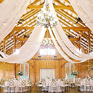 White Ceiling Drape for Wedding 5ft x 30ft Chiffon Arch Sheer Backdrop Curtain for Ceremony Reception Swag Parties Decorations
