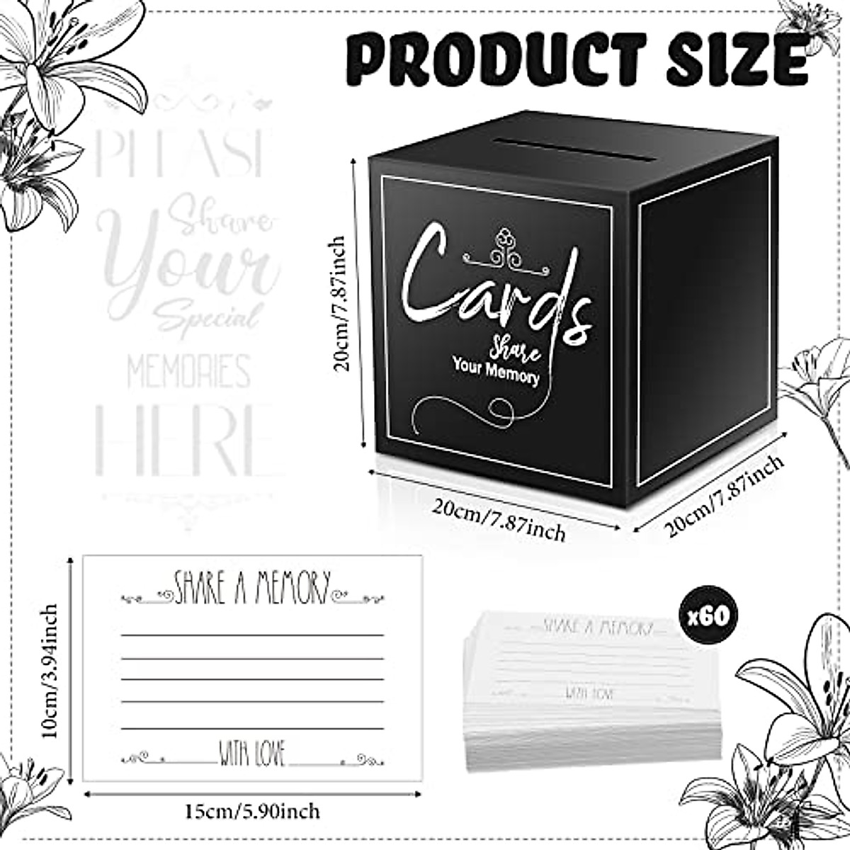 66 Pcs Funeral Guest Book Set Including Funeral Memorial Card Box Share a Memory Card Guest Book Pen Wooden Pen Holder Memory Table Signs Funeral Decorations Memory Signs for Funerals Farewell Party